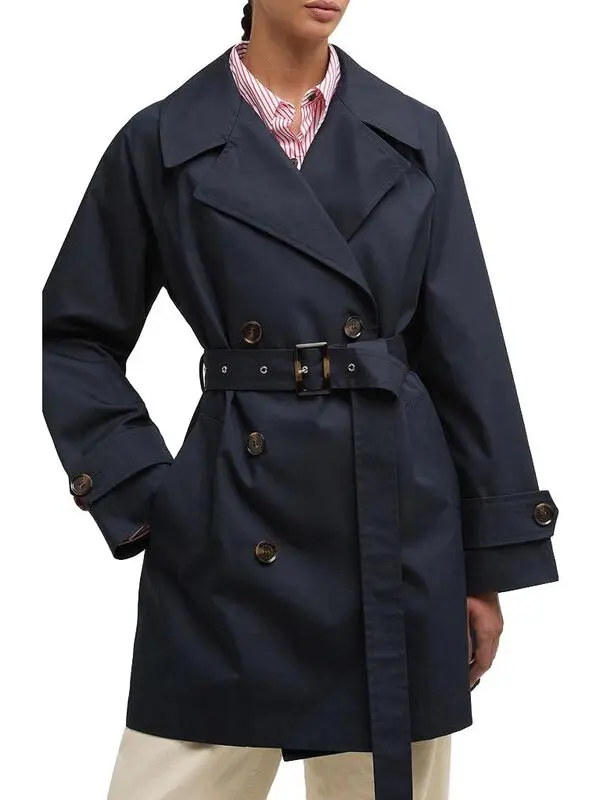 Barbour Adare Showerproof Water Resistant Trench Coat - Dark Navy/dress Navy Tartan