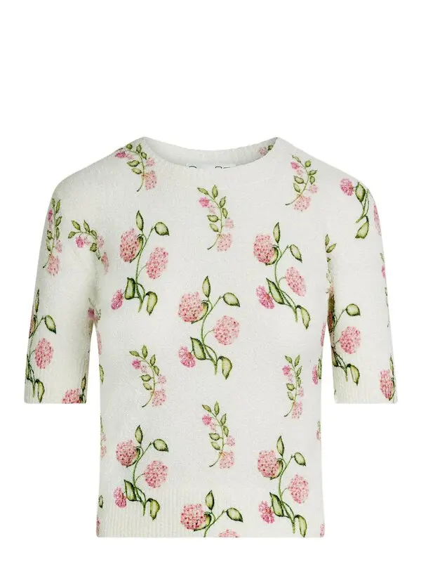 Oscar De La Renta Porcelain Flower-printed Embroidered Pullover - One-color