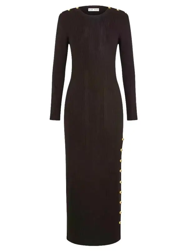 BLAZÉ MILANO Button-embellished Ribbed Midi Dress - Brown