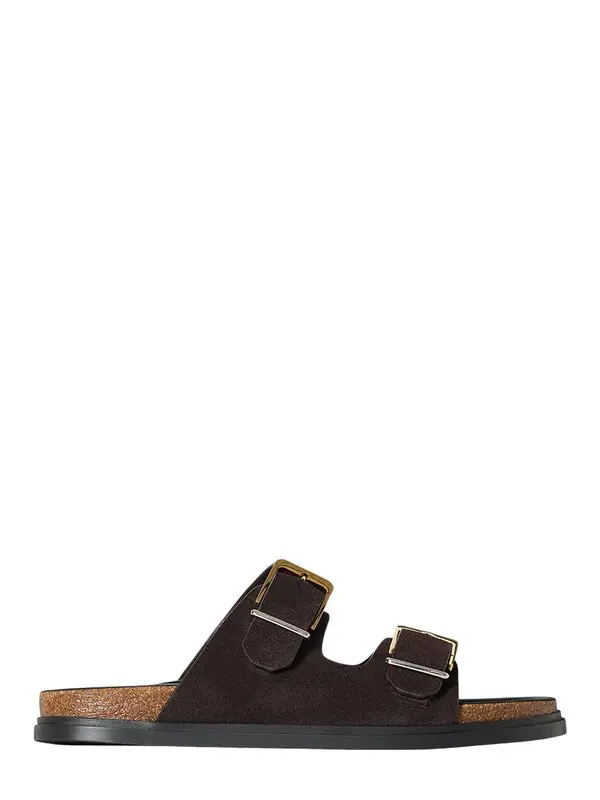 THE ROW Suede Buckled Slide Sandals - Brown