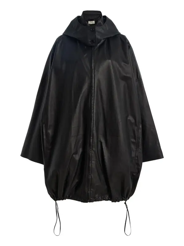 THE ROW Cassandre Plonge Leather Coat - Black