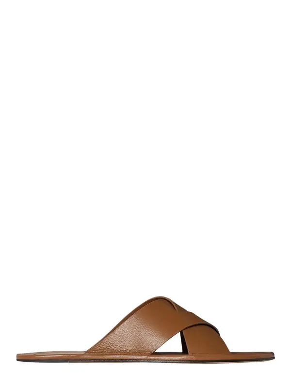 THE ROW Malick Cross Leather Sandals - Brown