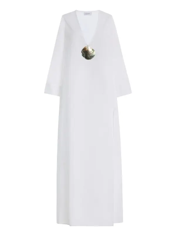 SLOAN Shell-detailed Cotton Voile Maxi Kaftan Dress - White
