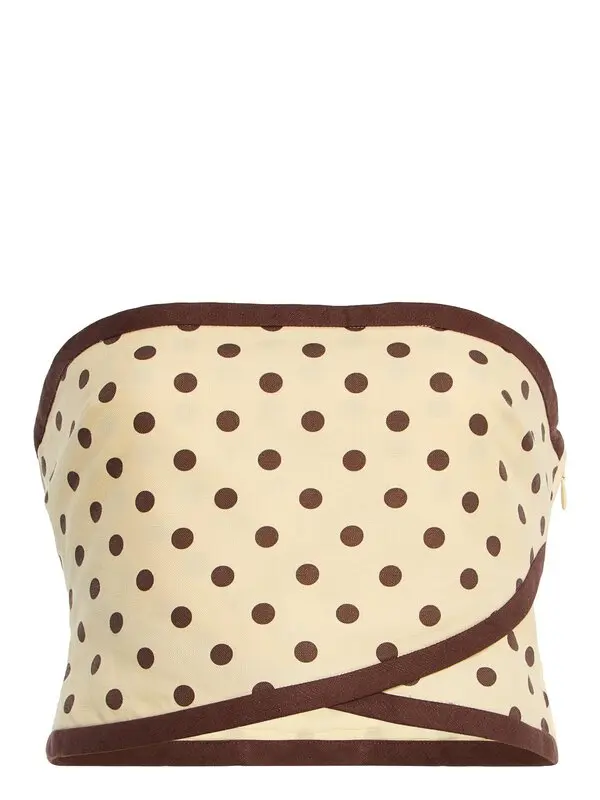 Posse Bowie Strapless Polka Dot Linen-cotton Top - Yellow