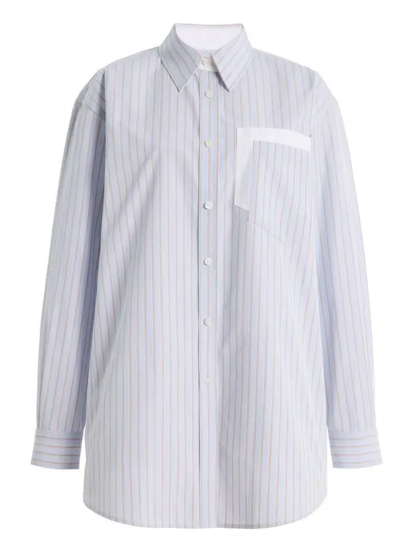 Lafayette 148 New York Aurora Stripe Cotton Oversized Shirt - Blue