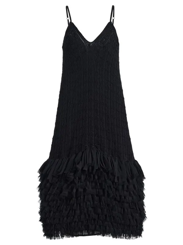 Lafayette 148 New York Hand-embellished Fringe Cotton-silk Slip Dress - Black