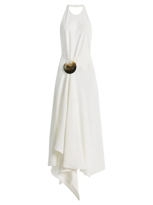 SLOAN Asymmetrical Halterneck Crepe Midi Dress With Shell Belt - Ivory