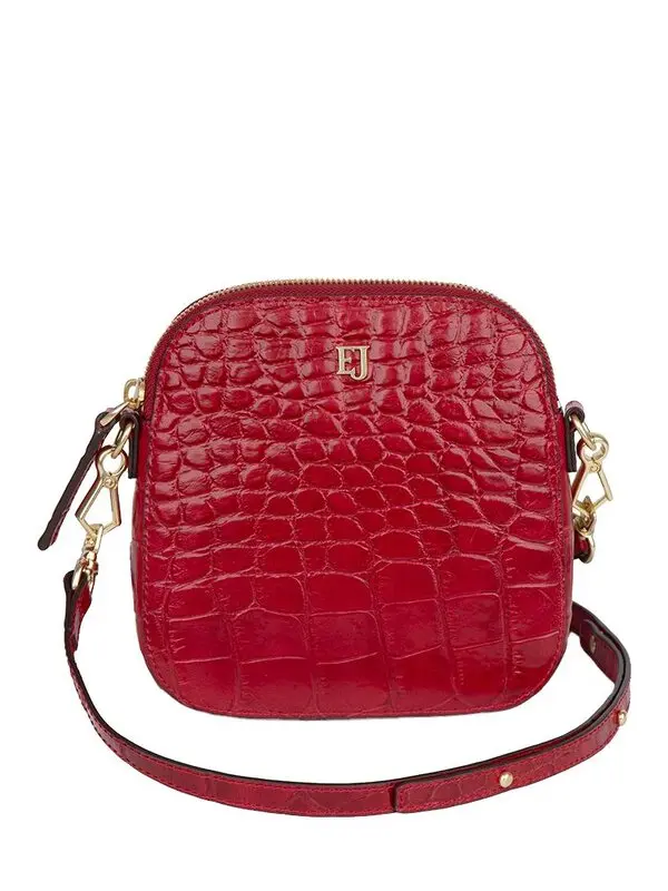 Eric Javits Embossed Crocodile Leather Crossbody Pouch – Adjustable Strap, Zip Top Closure, Phone, Wallet, Cards, Lipstick - Red