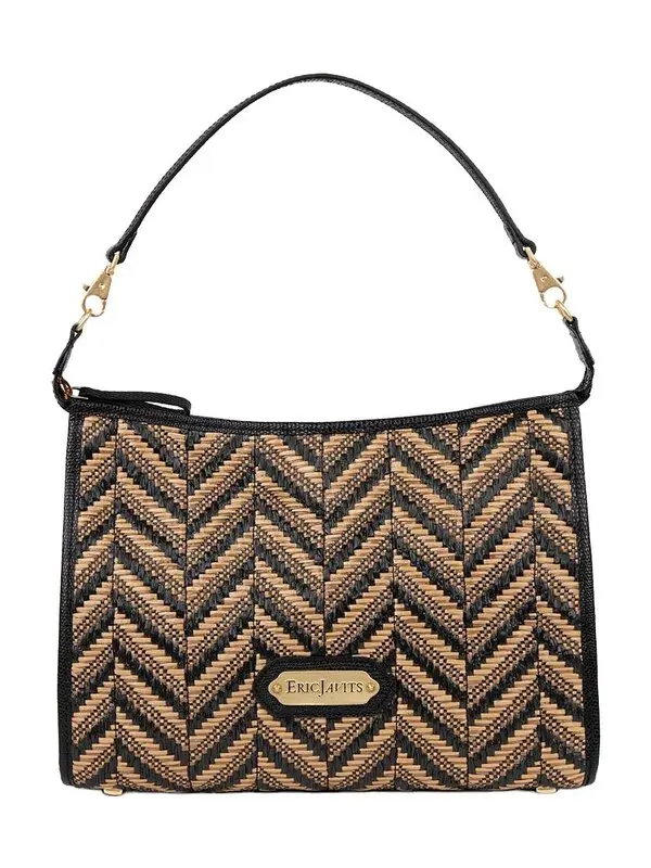 Eric Javits Zip Pouch With Chevron Weave Raffia - Black Mix