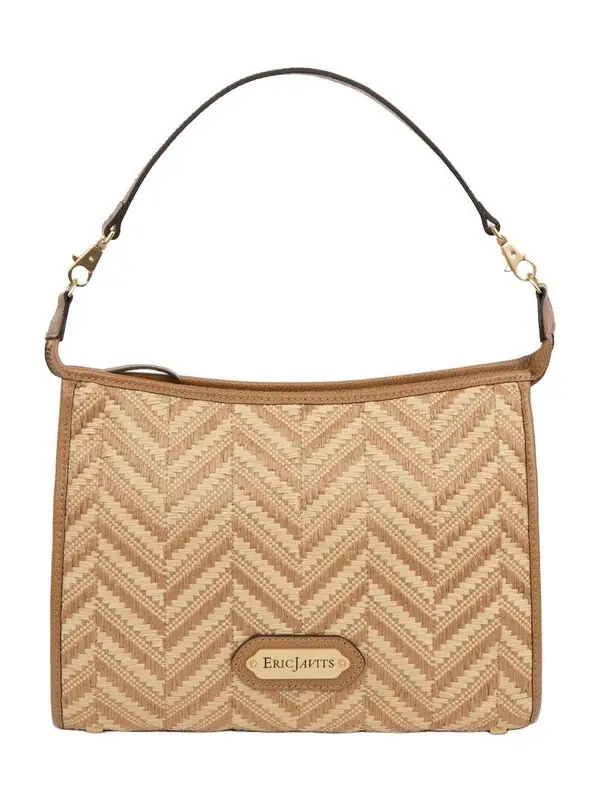 Eric Javits Zip Pouch With Chevron Weave Raffia - Peanut