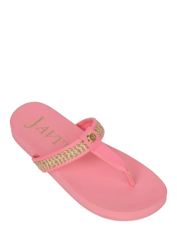Eric Javits Squishee Flip Flop Sandals Waterproof Vegan Leather, Cushioned Eva Footbed - Peanut/pink