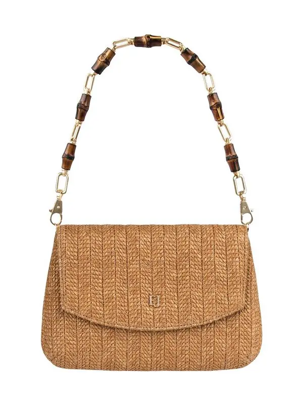 Eric Javits Nebu Flap Pouch – Woven Raffia With Detachable Bamboo Chain Handle - Butterscotch