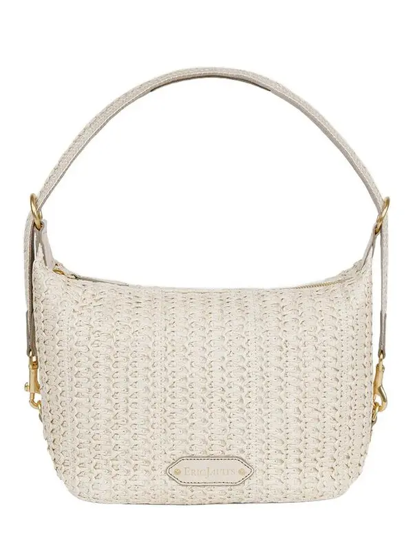Eric Javits Woven Raffia Hobo Bag With Leather Trim - Cream