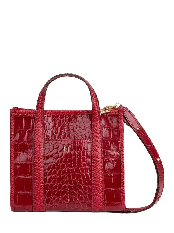 Eric Javits Embossed Calf Leather Top Handle Boxer Shopper – Magnetic Tab Closure, Detachable Crossbody Strap, Outer Pocket, Genuine - Red