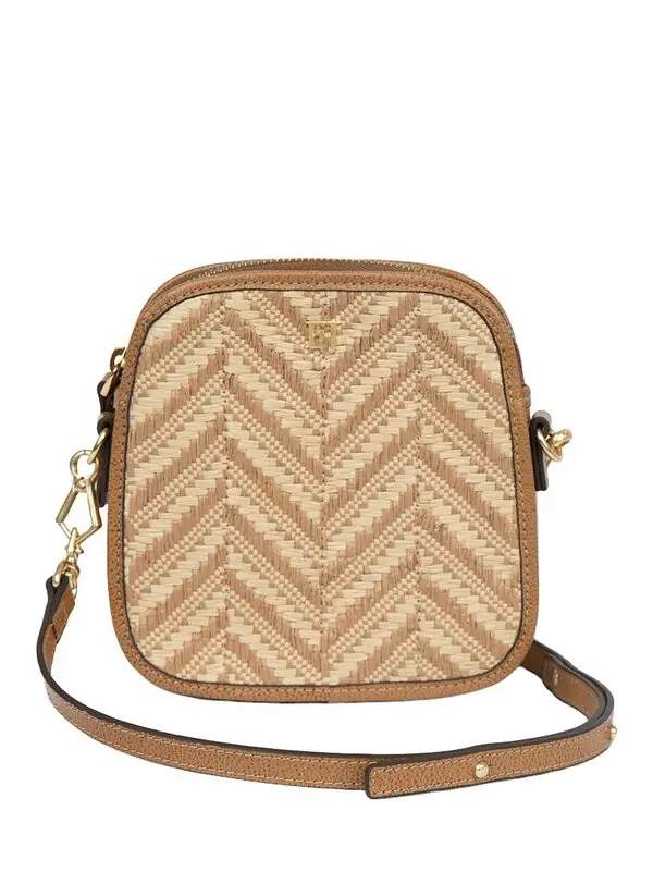 Eric Javits Alli Raffia Crossbody Bag – Color, Woven Raffia With Calf Leather Strap, Zip Top Closure, Microfiber Suede Lining - Peanut