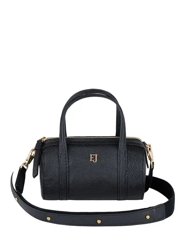 Eric Javits Mini Embossed Leather Duffle With Detachable Strap - Black
