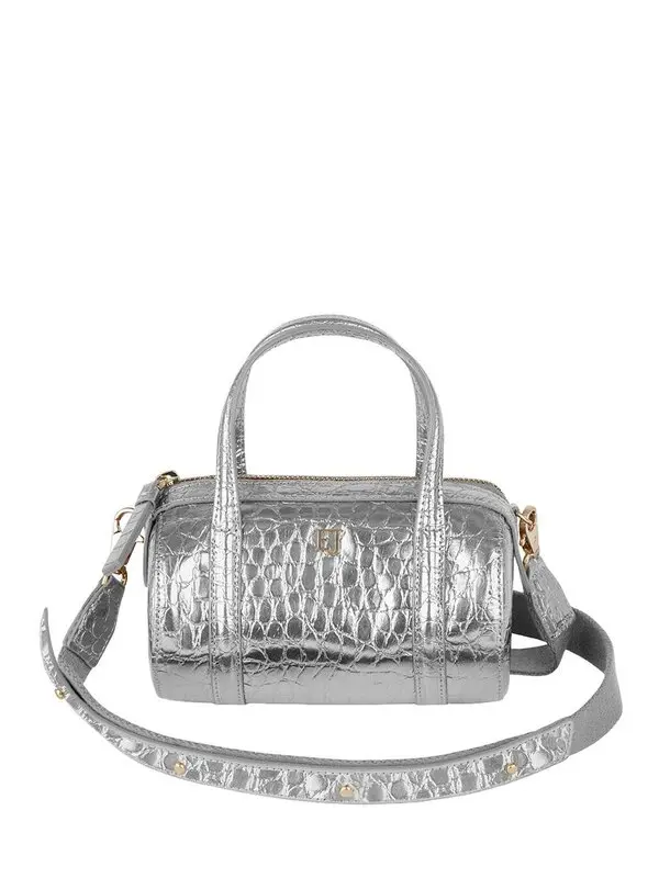 Eric Javits Mini Embossed Leather Duffle With Detachable Strap - Silver