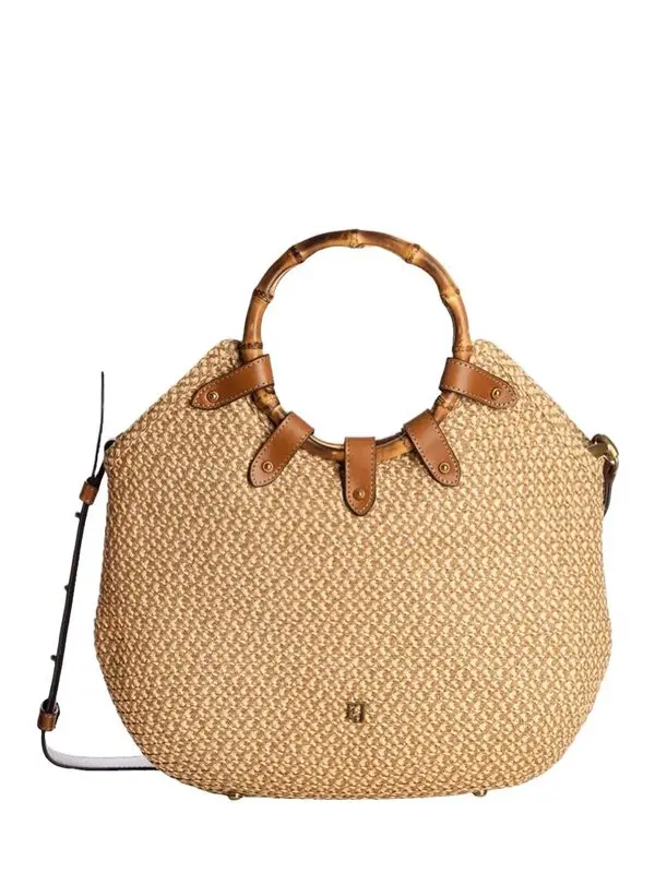 Eric Javits Squishee Straw Bag With Leather Trim And Bamboo Handles - Originalpeanut