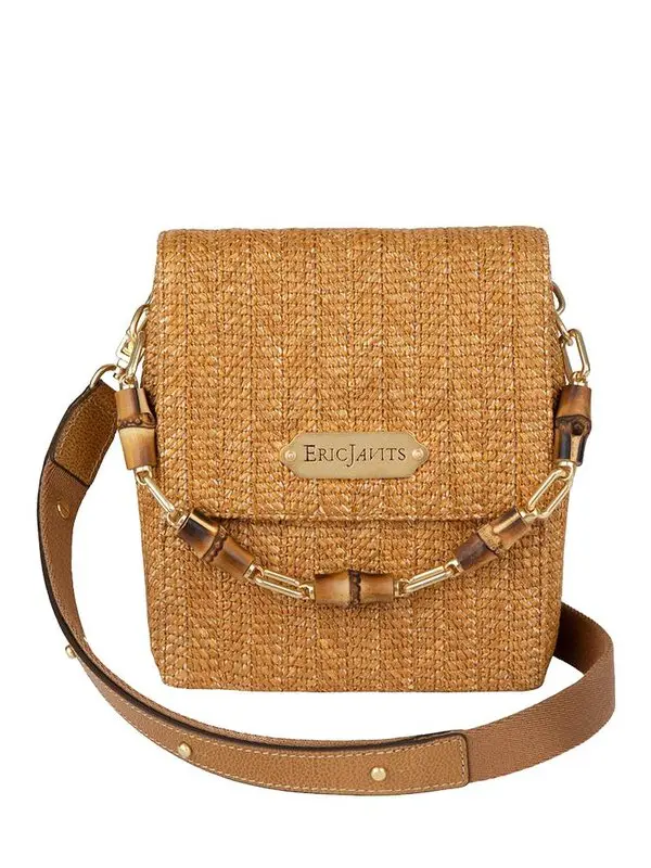 Eric Javits Portofino Raffia Pouch With Leather Trim - Butterscotch