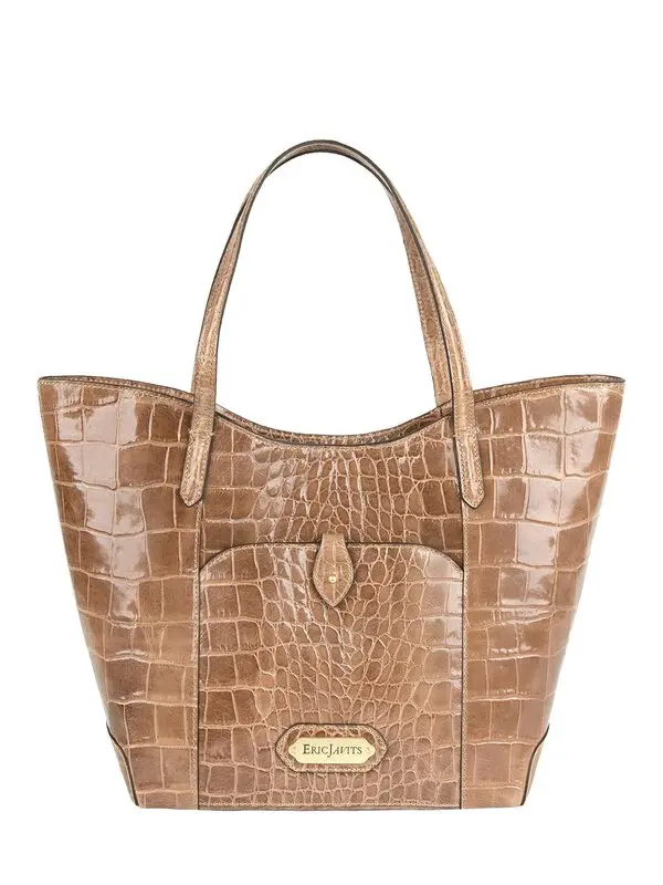Eric Javits Embossed Calf Leather Tote With Magnetic Snap Closure - Peanut