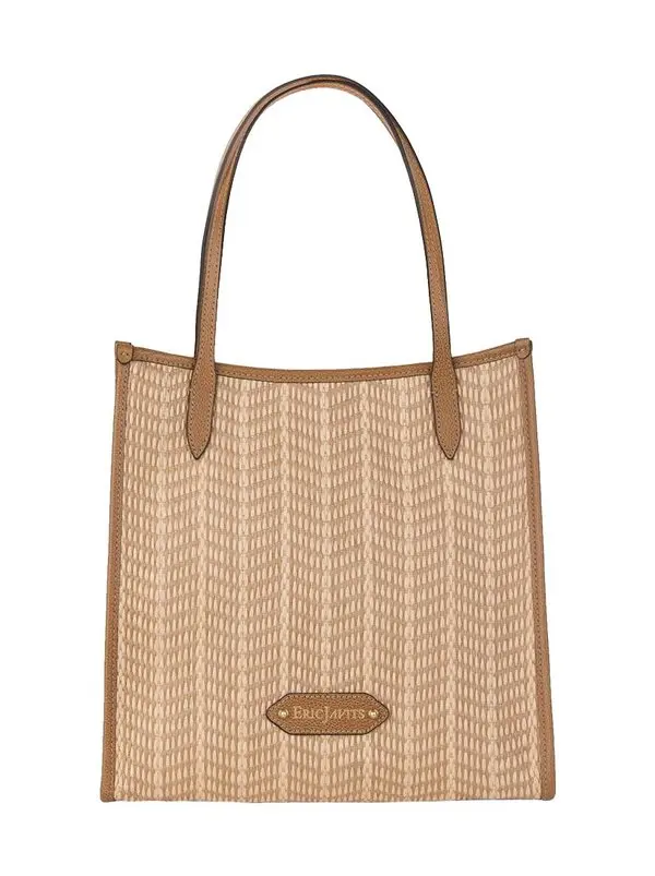 Eric Javits Biza Shoulder Tote – Raffia Straw Color, Zip Top Closure, Leather Trim - Peanut