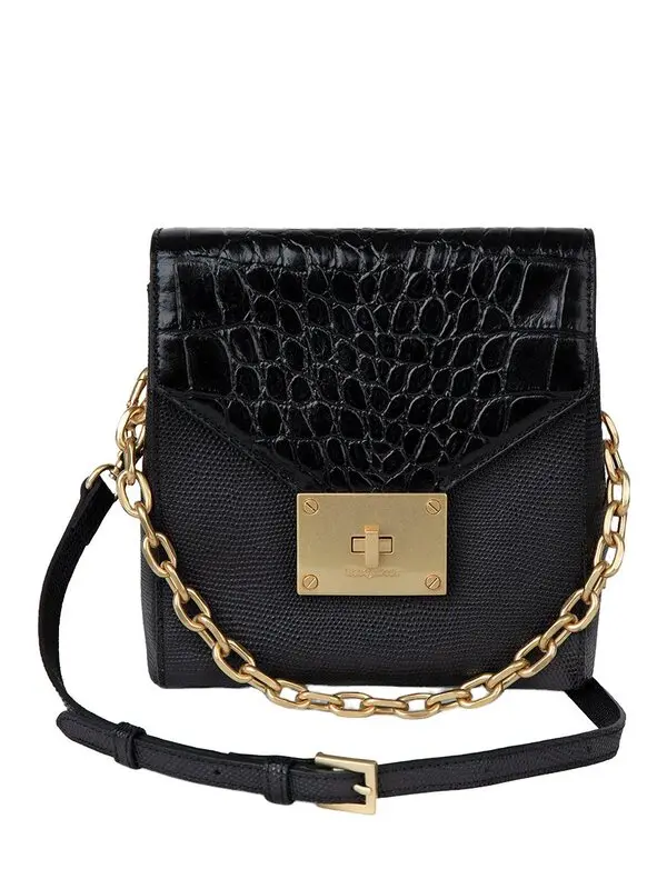Eric Javits Livia Embossed Calf Leather Crossbody Bag - Black