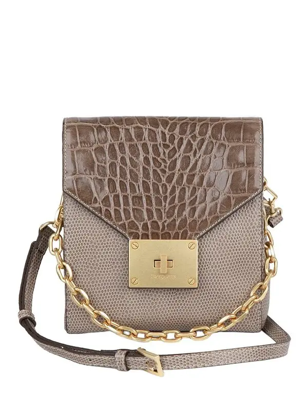 Eric Javits Livia Embossed Calf Leather Crossbody Bag - Taupe