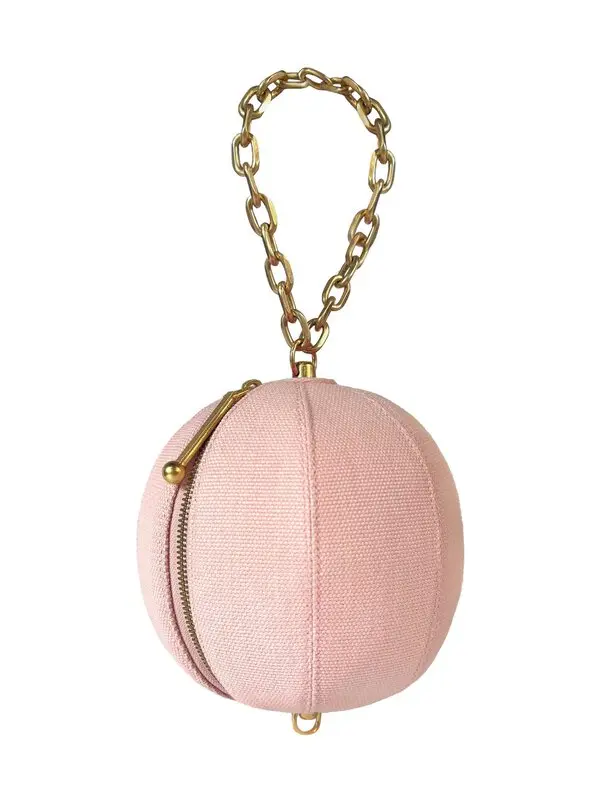 Eric Javits Raffia Straw Wristlet Bag With Gold Chain Handle And Metallic Gold Vegan Leather Interior - Light Pink