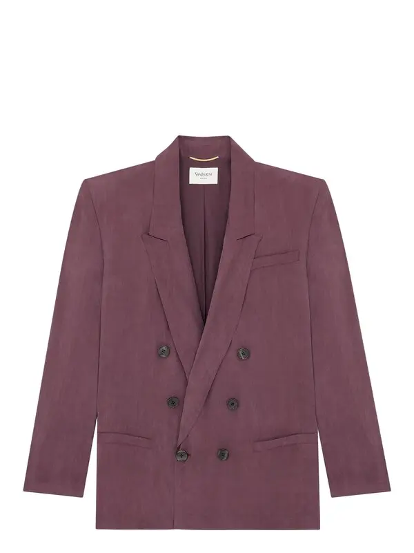 Saint Laurent Double-breasted Jacket In Silk Habotai - Aubergine