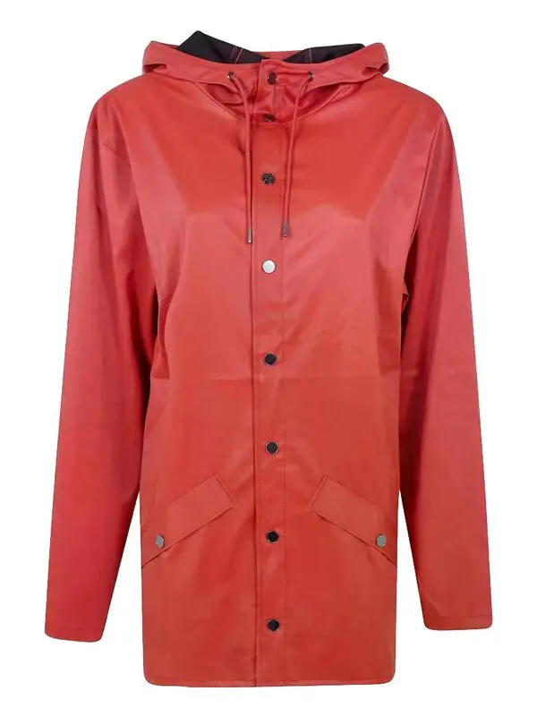 Rains Jacket Hooded Pocket Jacket - Red