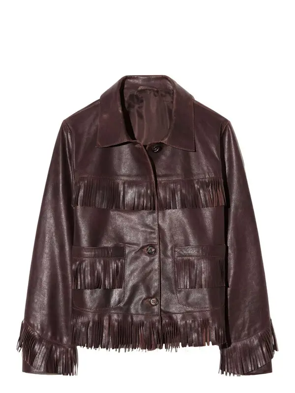 NILI LOTAN Lazare Fringe Leather Jacket - Dark Brown