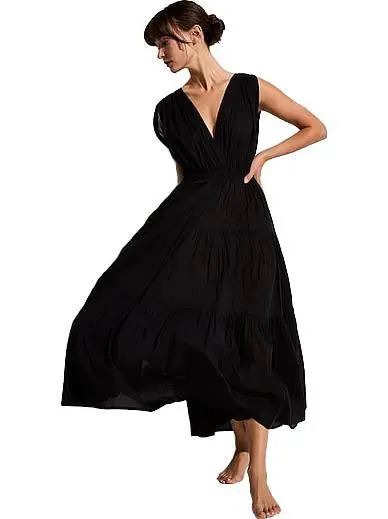 Victoria's Secret Swim Beachwear Plunge Tiered Maxi Dress - Black