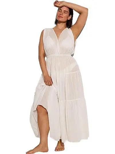 Victoria's Secret Swim Beachwear Plunge Tiered Maxi Dress - White,ivory