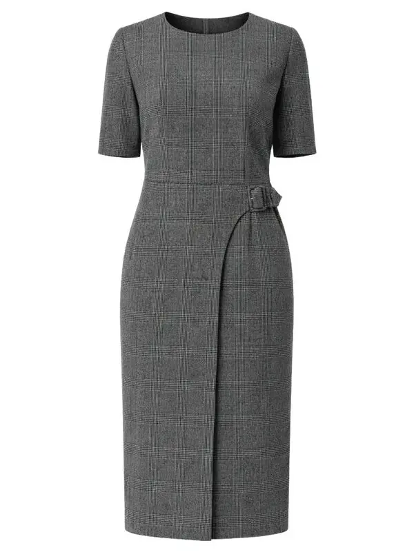 BOSS Plaid Pattern Midi Dress - Grey