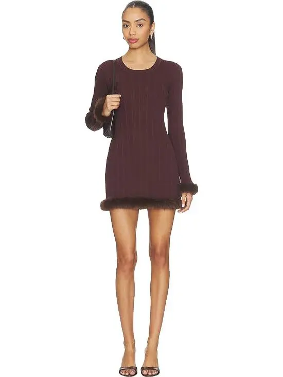 SNDYS. Pearse Faux Fur Trim Mini Dress - Brown