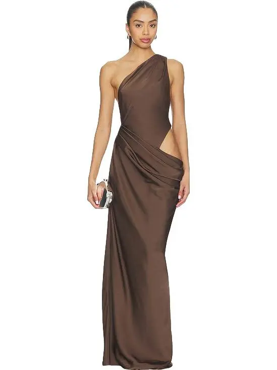 Misha Collection The Isadora Satin Maxi Dress - Brown
