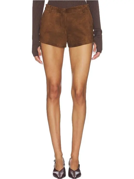 AEXAE Leather Suede Mini Short - Brown