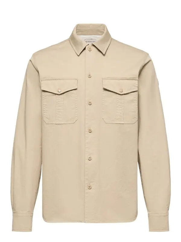 Moncler Cotton Blend Gabardine Long Sleeve Shirt - Beige