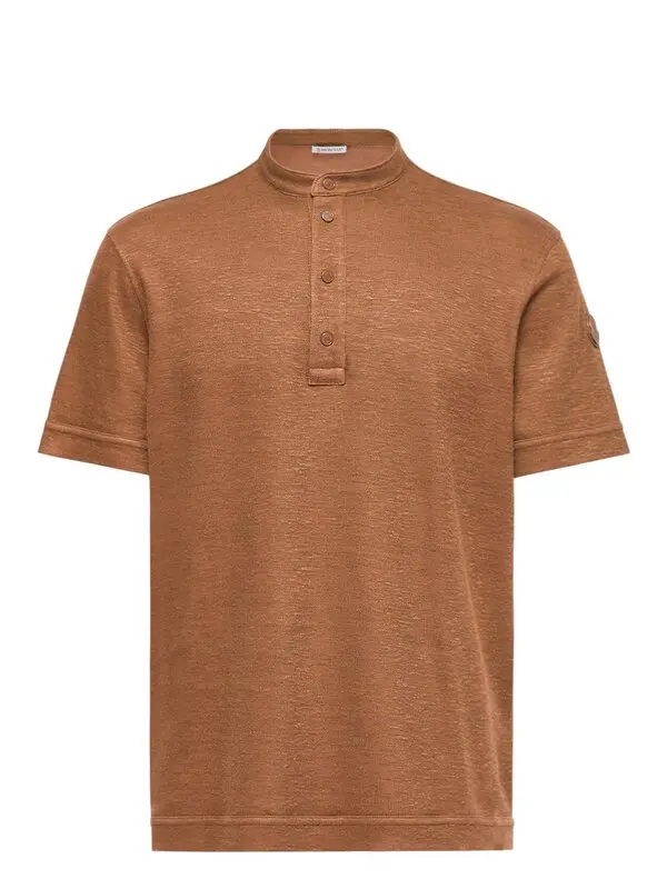 Moncler Cotton & Linen Blend Polo Shirt - Brown