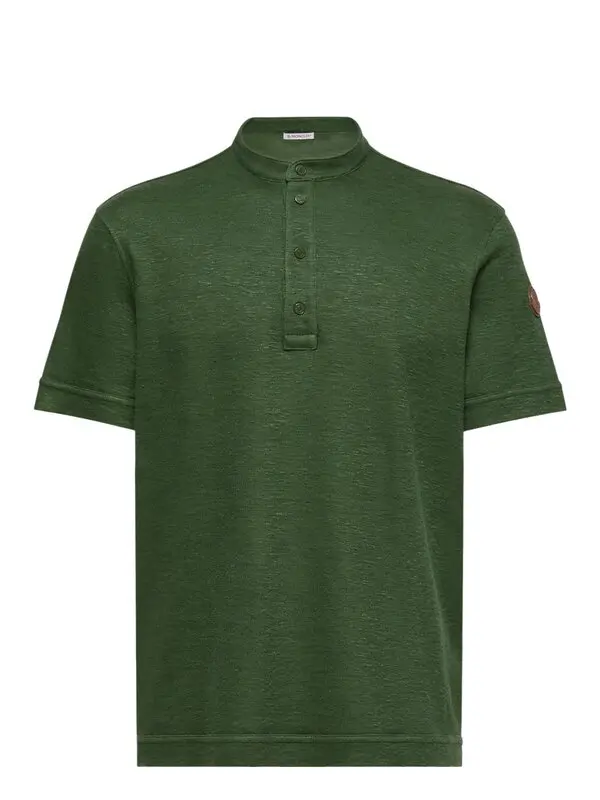 Moncler Cotton & Linen Blend Polo Shirt - Green