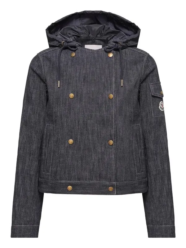 Moncler Diervilla Hooded Double-breasted Denim Jacket - Blue