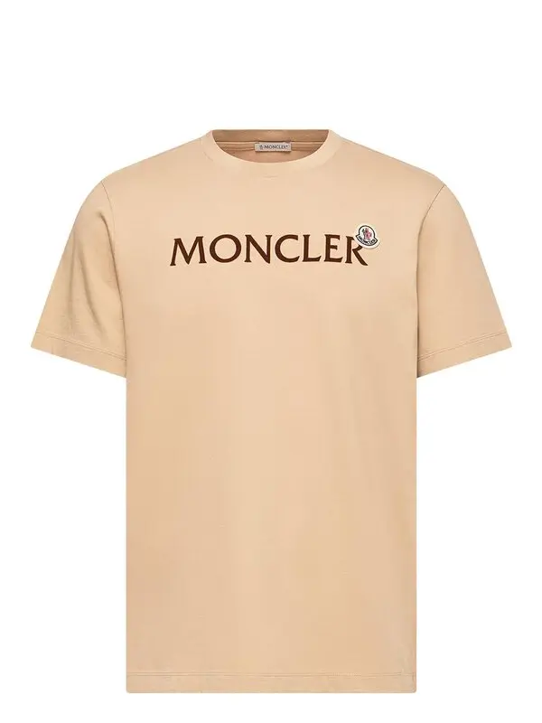 Moncler Flocked Logo Cotton T-shirt - Beige