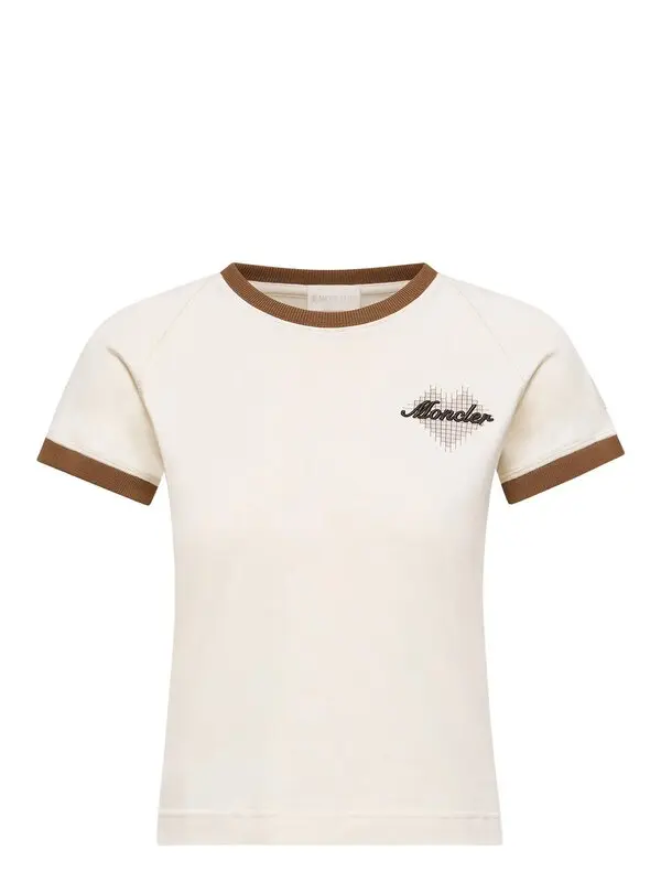 Moncler Heart Logo Cotton T-shirt - Beige
