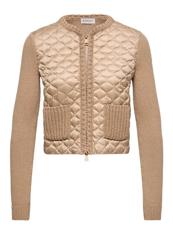 Moncler Geometric-quilted Padded Zip-up Cardigan - Beige