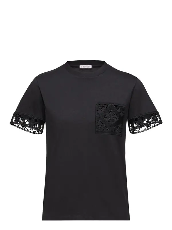 Moncler Macramé-trimmed Cotton T-shirt - Black