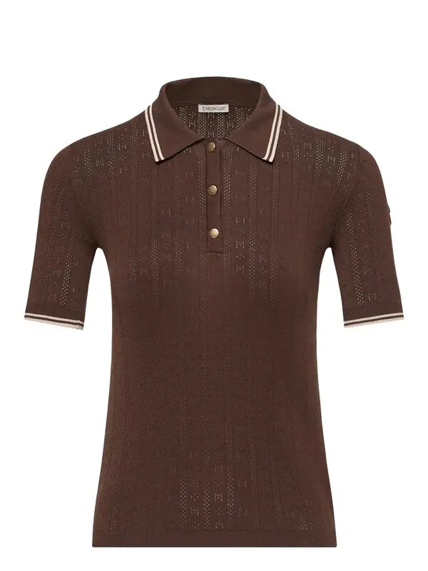 Moncler Rhombus & Logo Pattern Cotton Polo Shirt - Brown
