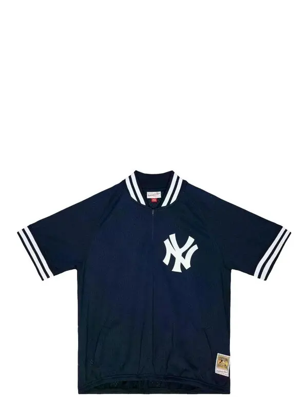 Mitchell & Ness 1988 New York Yankees Stripe-collar Half-zip Polo Shirt - Blue