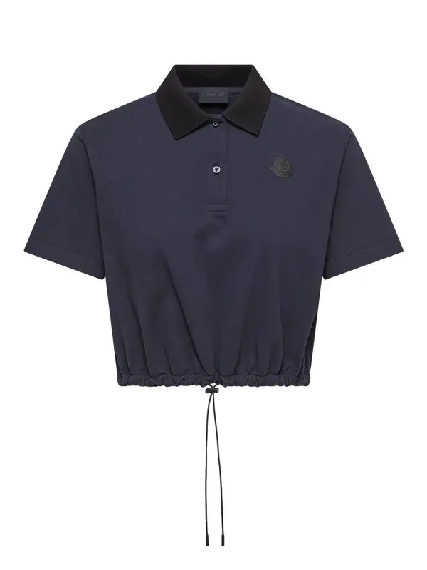 Moncler Cropped Cotton Piquet Polo Shirt - Blue