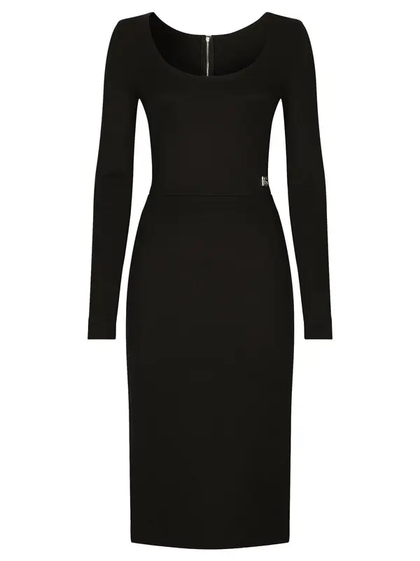 Dolce & Gabbana Milano Rib Calf-length Dress With Dg Logo - Black