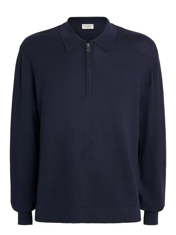 Officine Générale Wool Quarter-zip Polo Sweater - White
